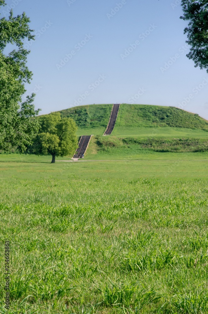 Stairs leading up Native American structure known as monks mound at ...