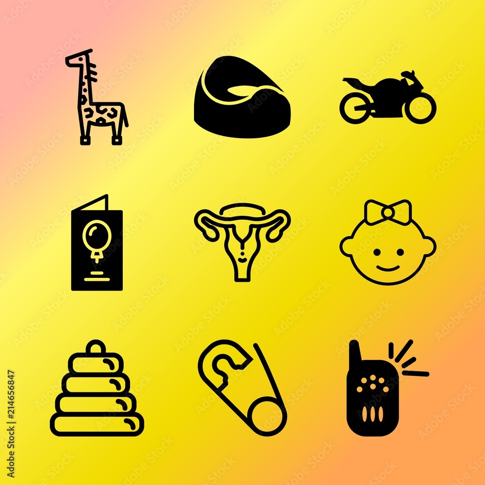 Vector icon set about baby with 9 icons related to pee, beautiful ...