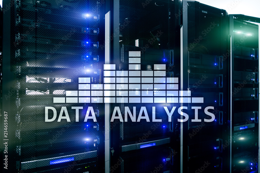 Big Data analysis text on server room background. Internet and modern ...