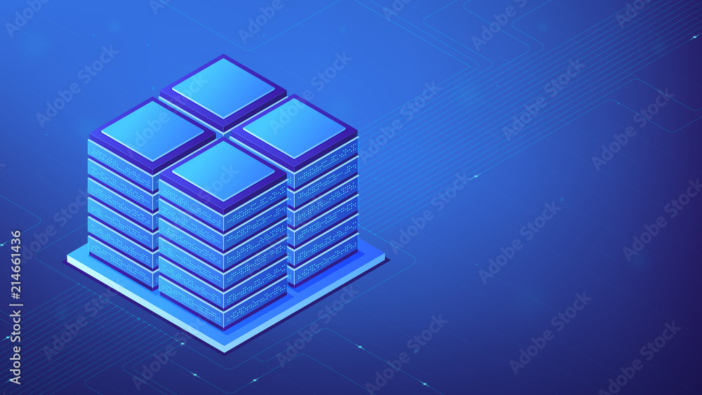 Isometric server computers on 19 inch racks as a concept of server room ...