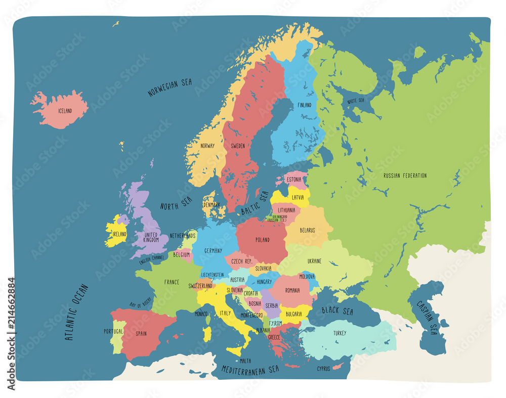 Colorful hand drawn vector map of Europe Stock Vector | Adobe Stock