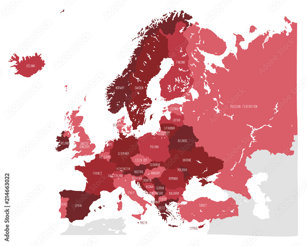 Hand drawn vector map of Europe in red shades. Stock Vector | Adobe Stock