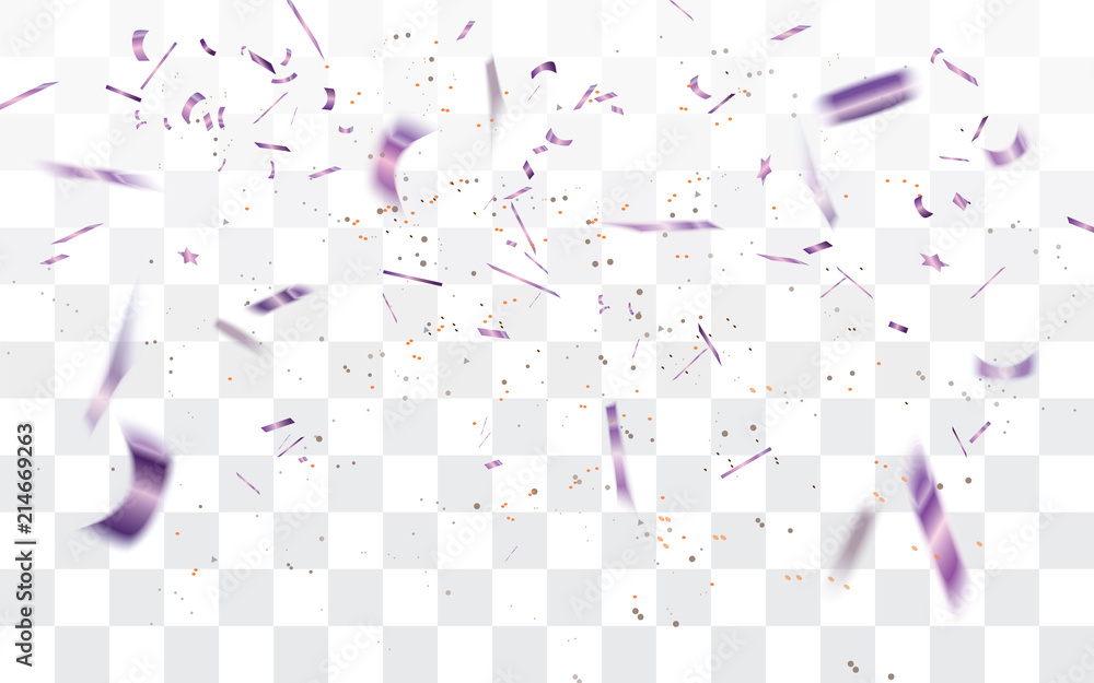 Realistic falling defocused purple confetti isolated on transparent ...
