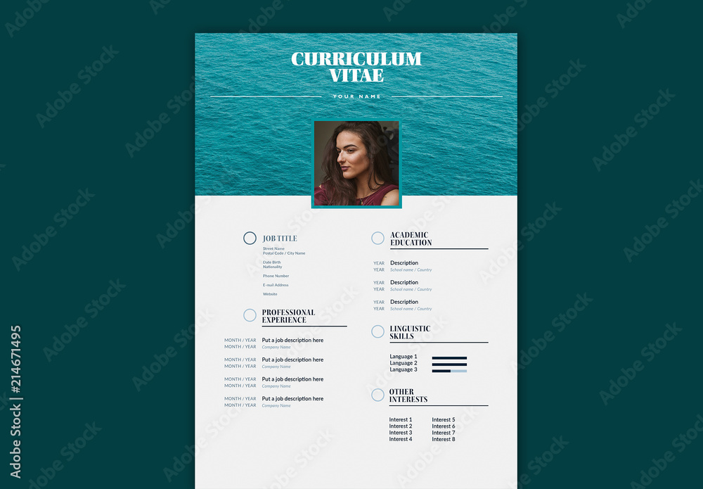 Resume Layout with Blue Accents Stock Template | Adobe Stock