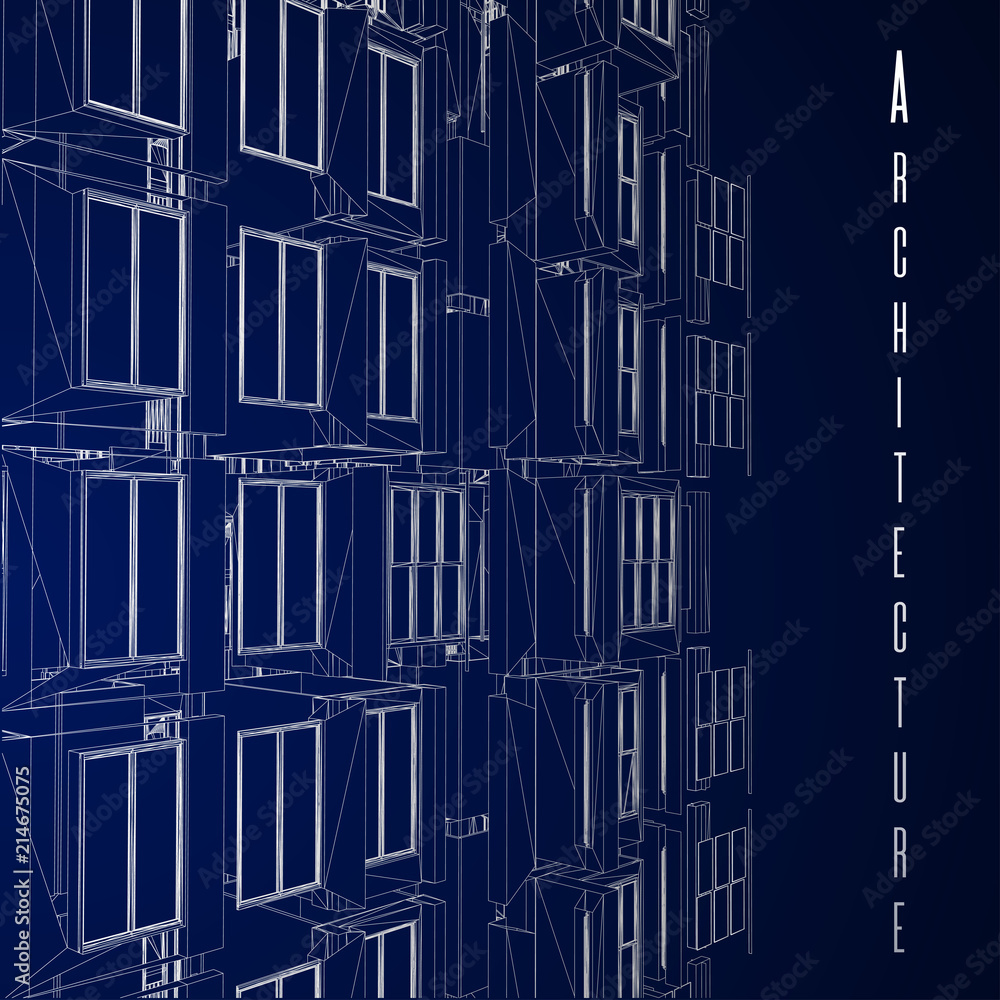 Modern architecture wireframe. Concept of urban wireframe. Wireframe ...