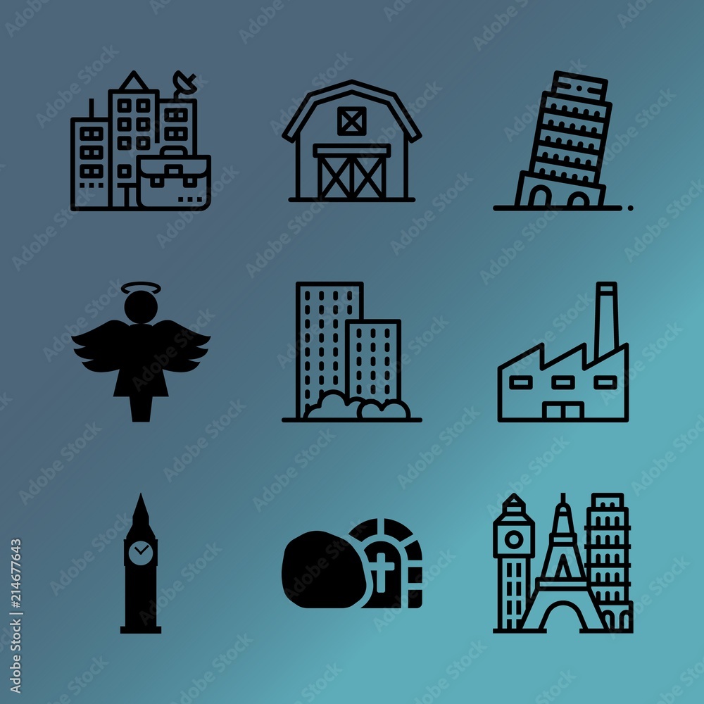 Vector icon set about building with 9 icons related to forgive, table ...