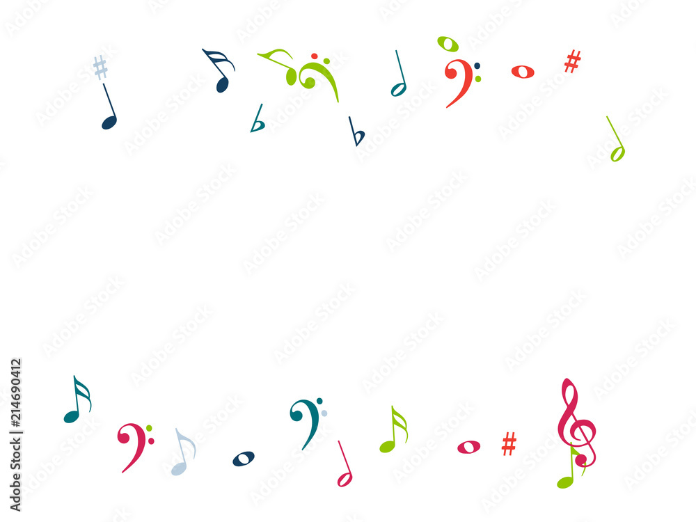 Music Notes Confetti Falling Chaos Vector. Music Symbols Texture Poster ...