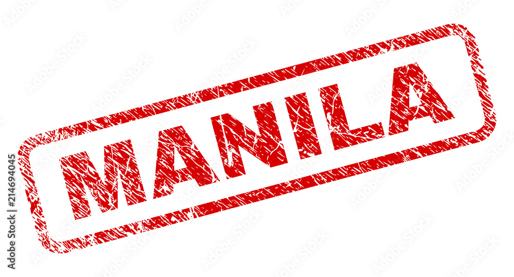MANILA stamp seal print with grunge style. Red vector rubber print of ...