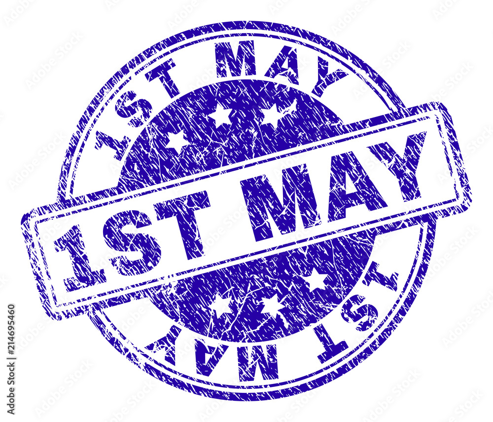 1ST MAY stamp seal imprint with distress texture. Designed with rounded ...