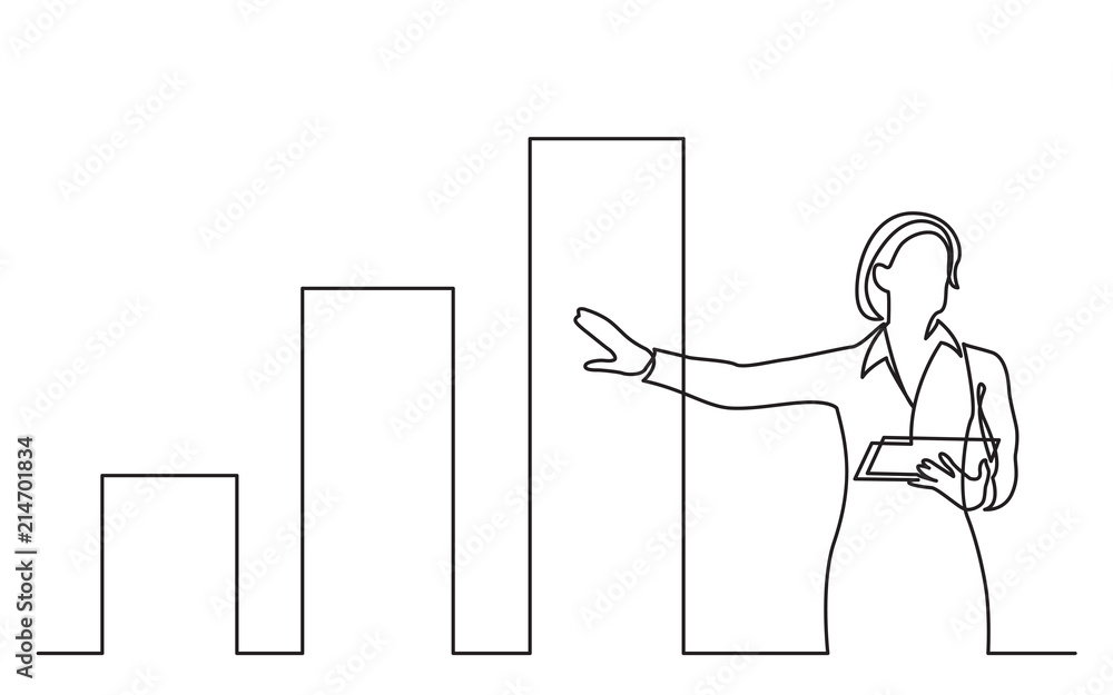 continuous line drawing of business presentation - business woman ...