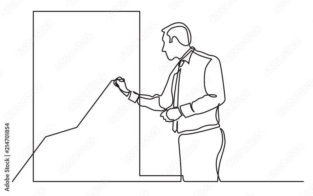 continuous line drawing of business presentation - businessman drawing ...