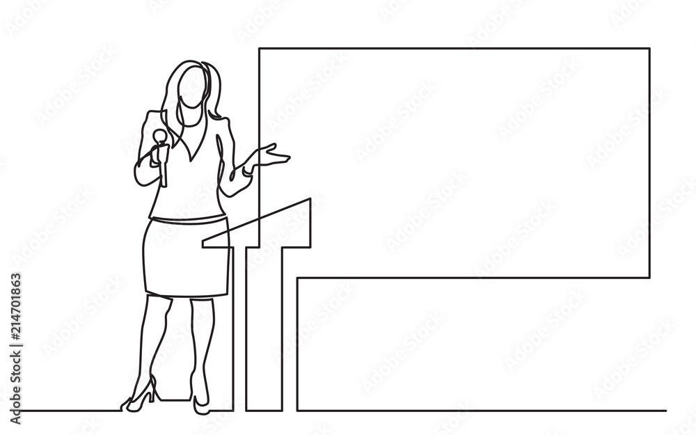continuous line drawing of business presentation - business coach ...