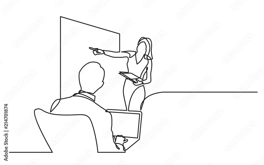 continuous line drawing of business presentation in meeting room Stock ...
