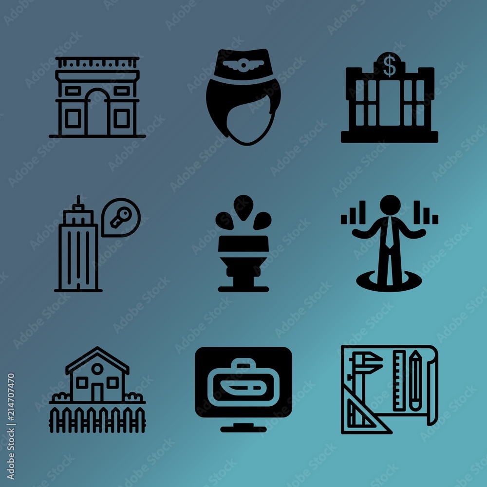 Vector icon set about building with 9 icons related to insurance ...
