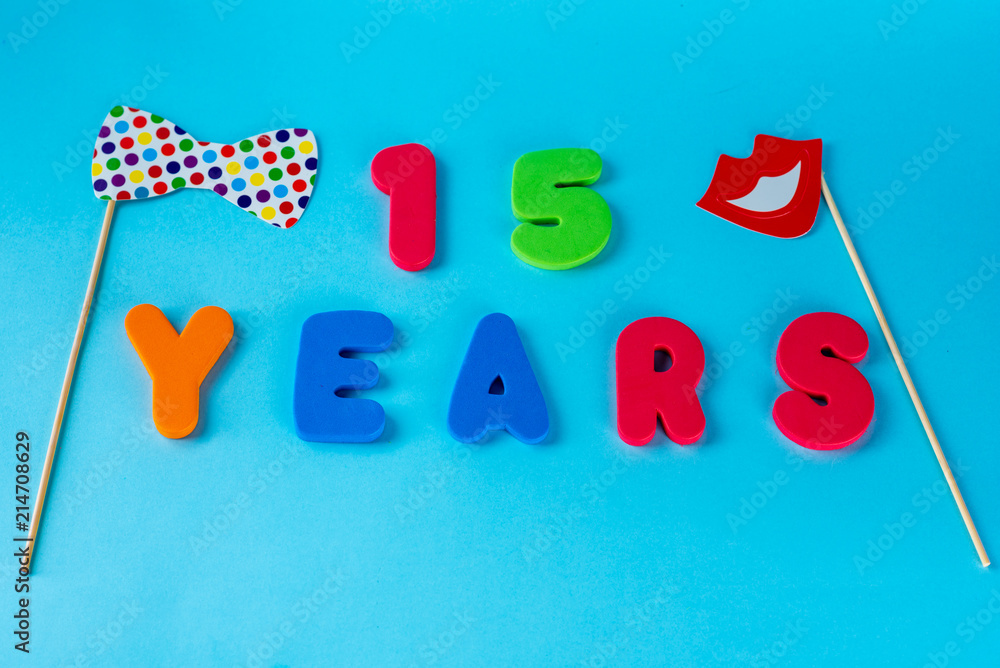 15 years old celebrating classic logo. Colored happy anniversary 15 th ...