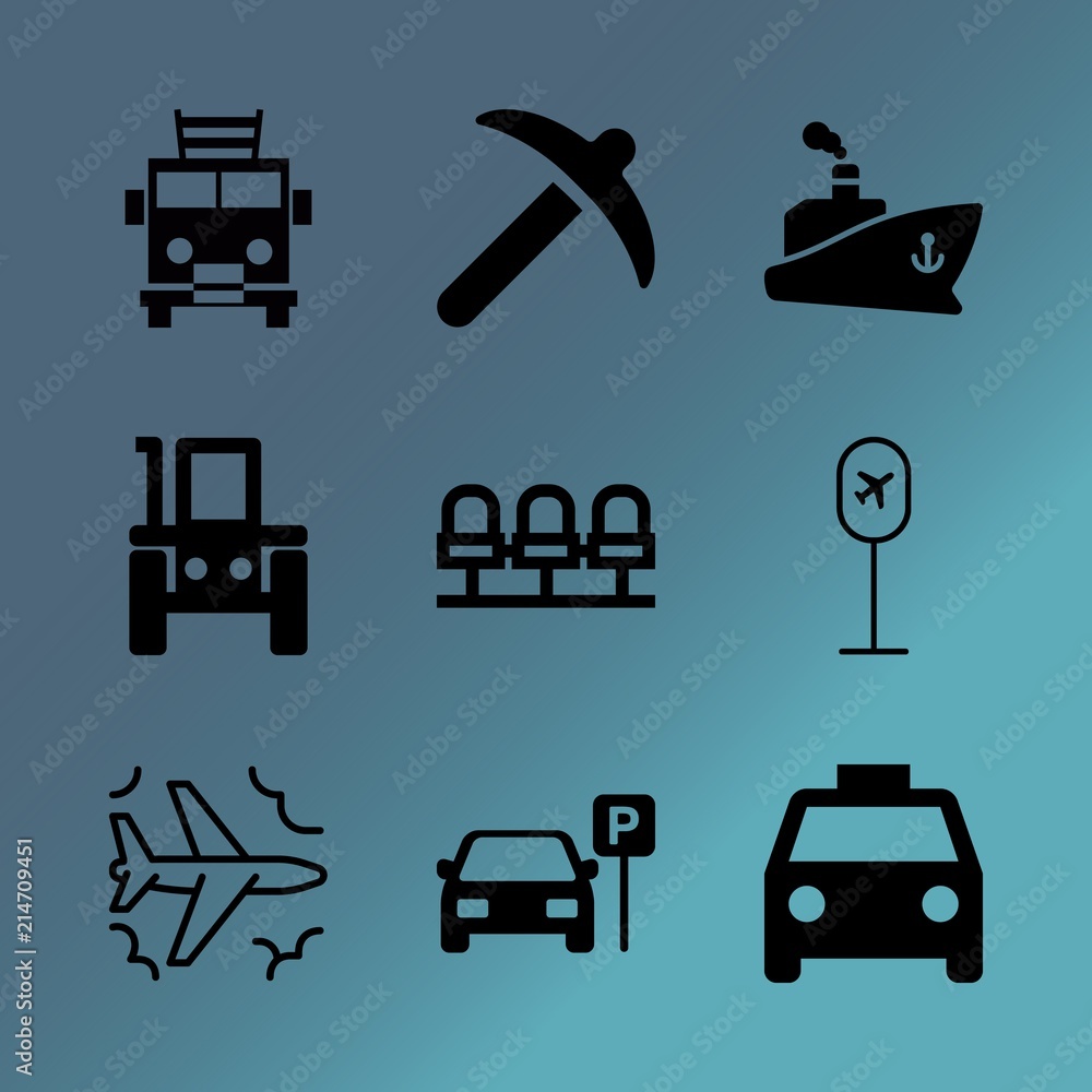 Vector icon set about transport with 9 icons related to 911, harvest ...