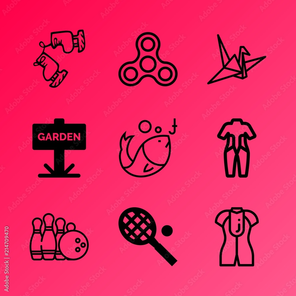 Vector icon set about hobby with 9 icons related to game, competition ...