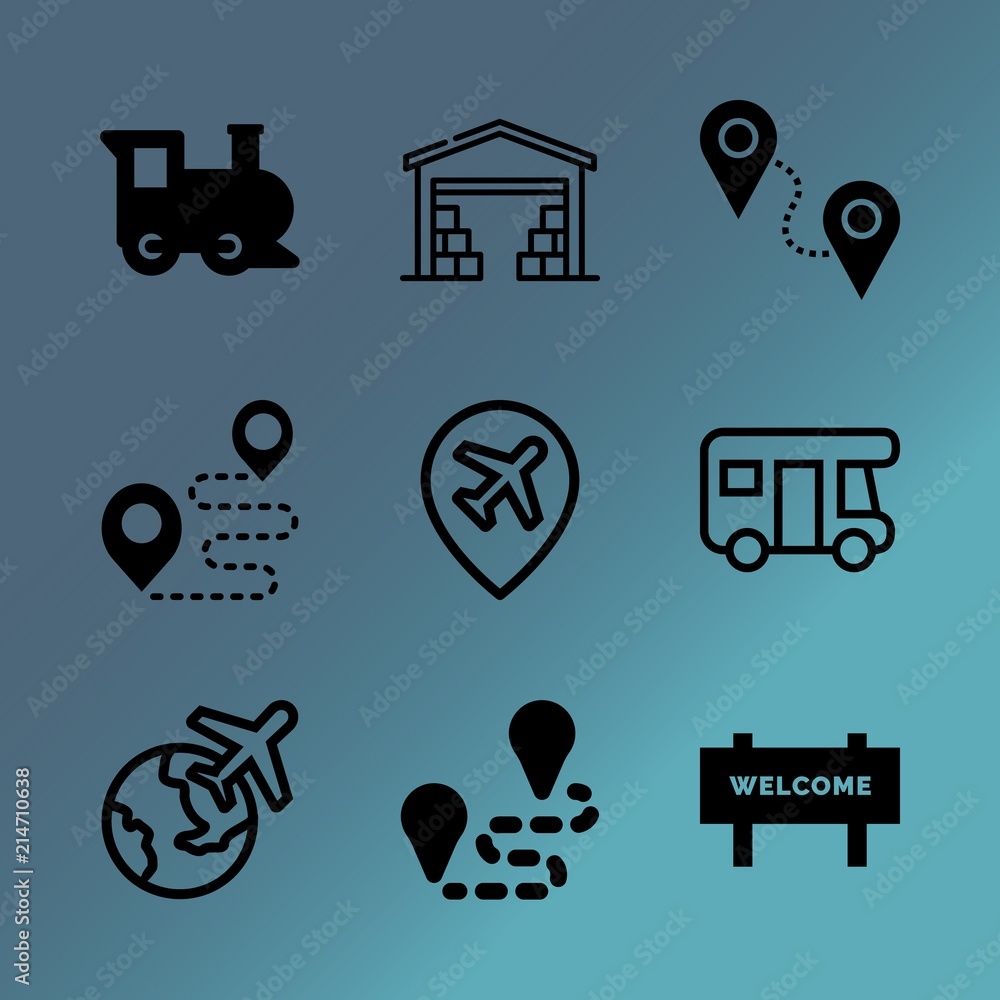 Vector icon set about transport with 9 icons related to destination ...