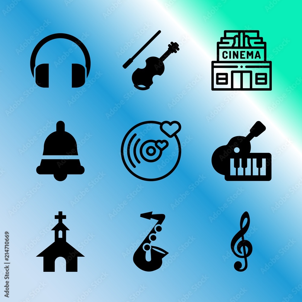Vector icon set about music with 9 icons related to audio, vintage ...