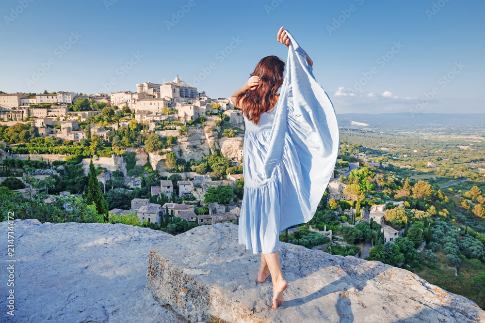 Provence, France. Young French lady dressing traditional Provencal ...