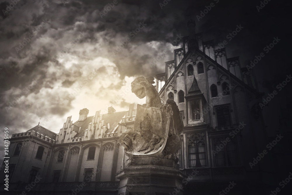 Gargoyle Mythical Creature Stone Statue At The Medieval Castle Stock ...
