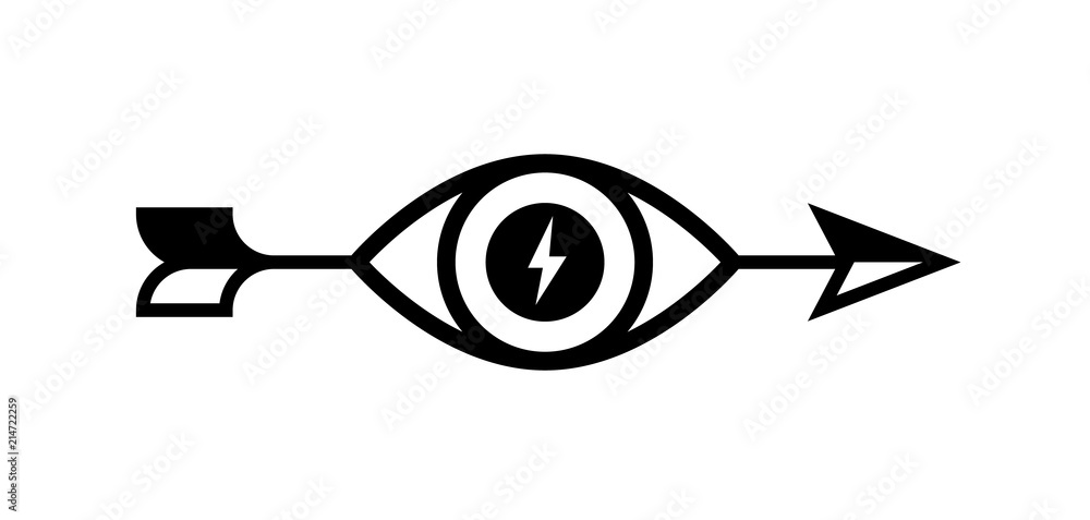 Logo of an arrow with an eye. Image is isolated on white background ...