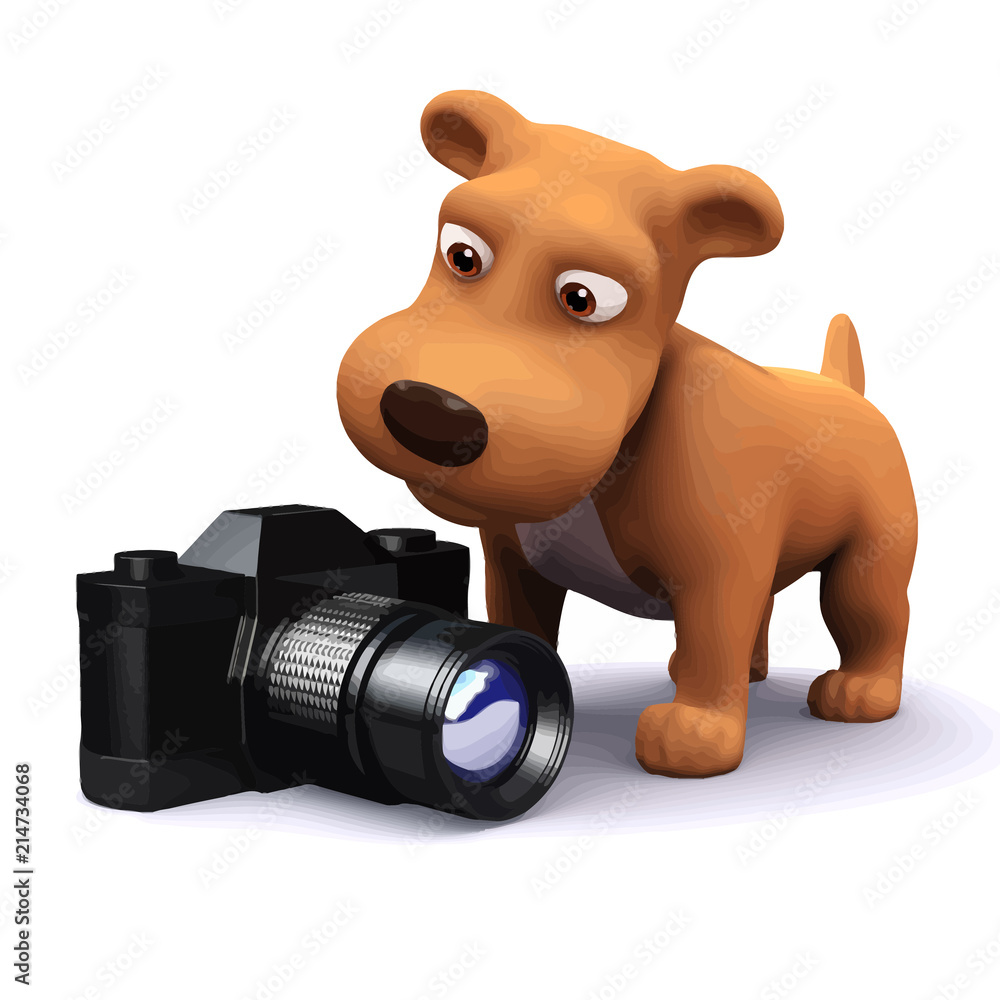 Vector 3d Funny cartoon puppy dog character with a new camera Stock ...