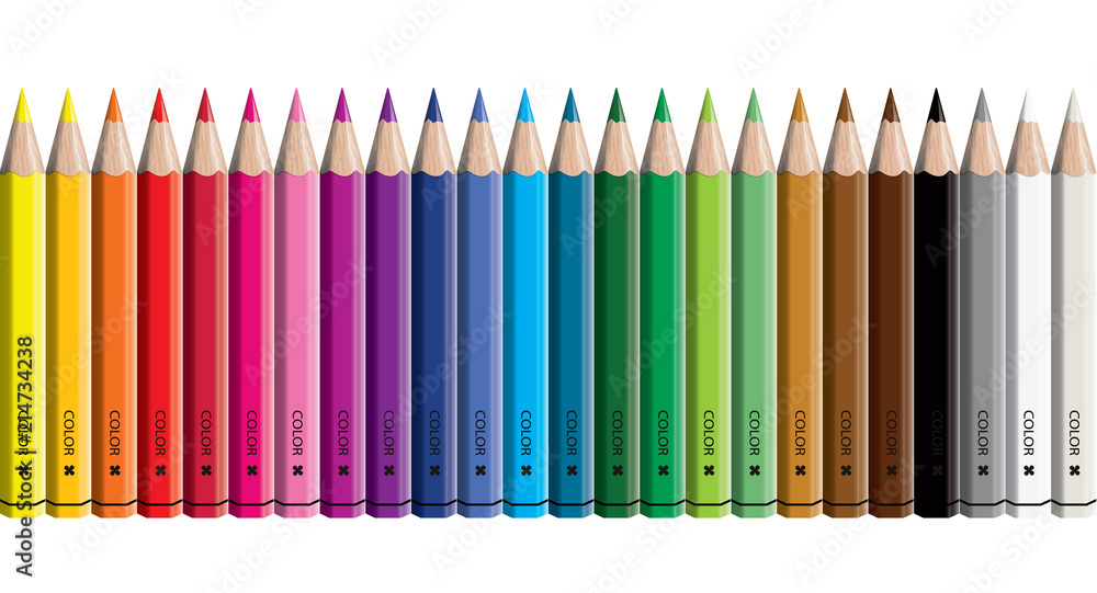 Set of colored pencil collection evenly arranged - seamless in both ...