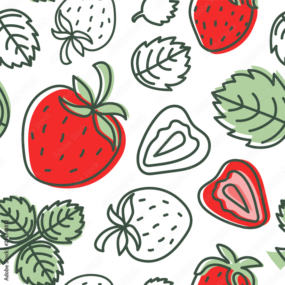 Strawberry seamless pattern. Hand drawn fresh berry. Vector sketch ...