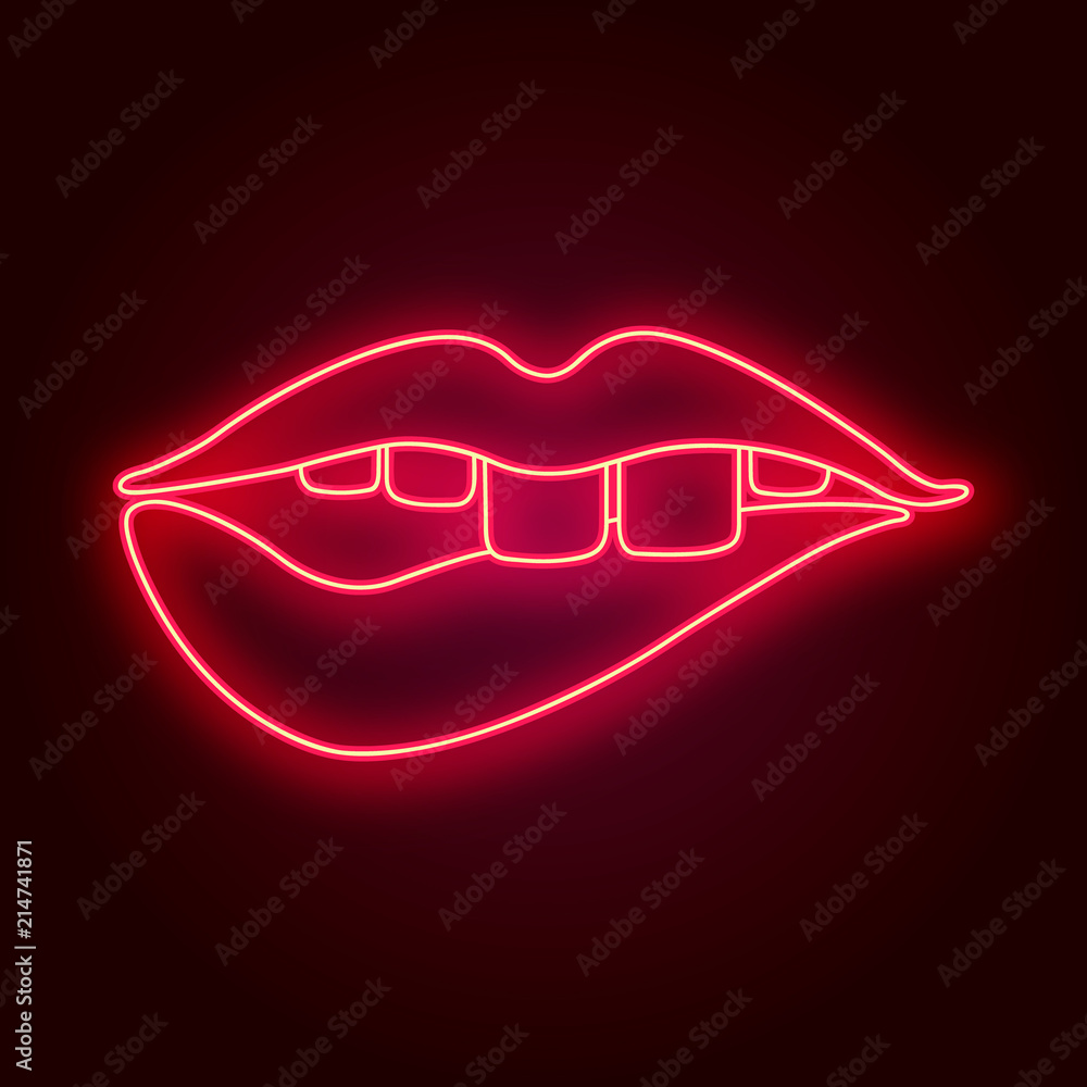 Vector neon lips. Retro template for store signs, posters, banners ...