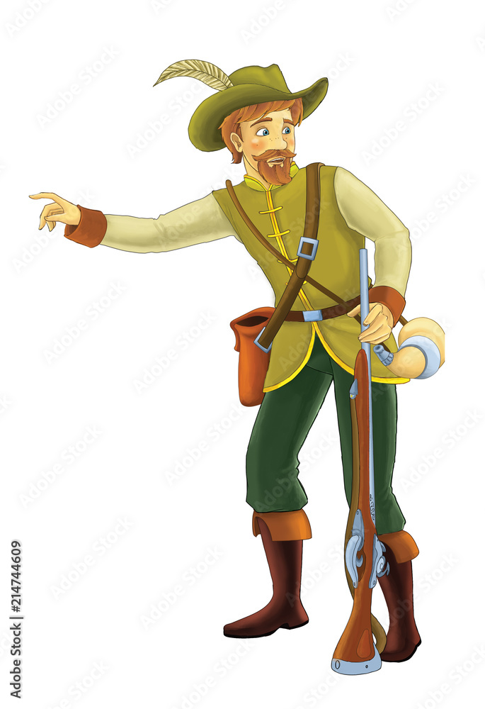 Cartoon hunter standing and smiling - some activity - illustration for ...