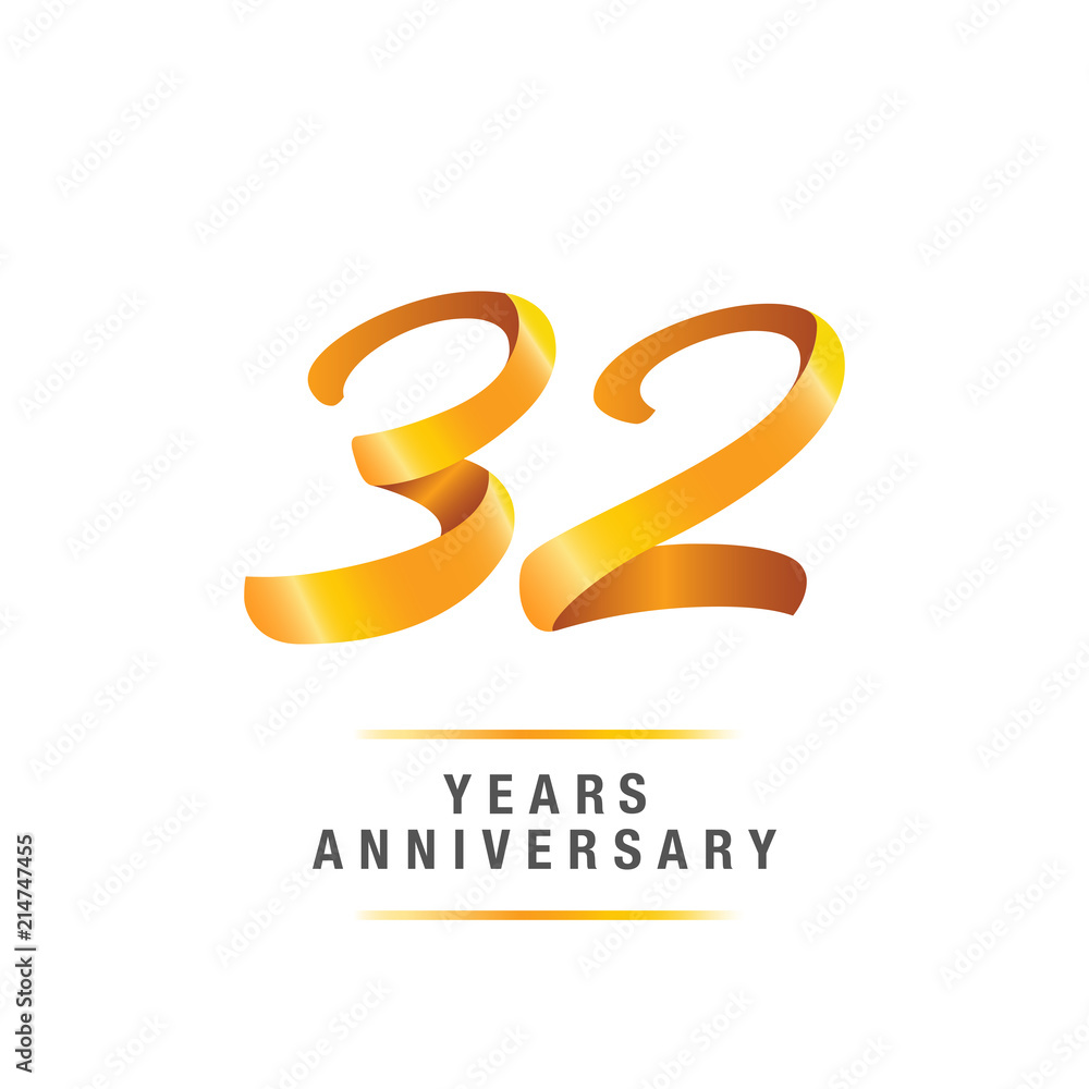 32 years golden anniversary celebration logo , isolated on white ...