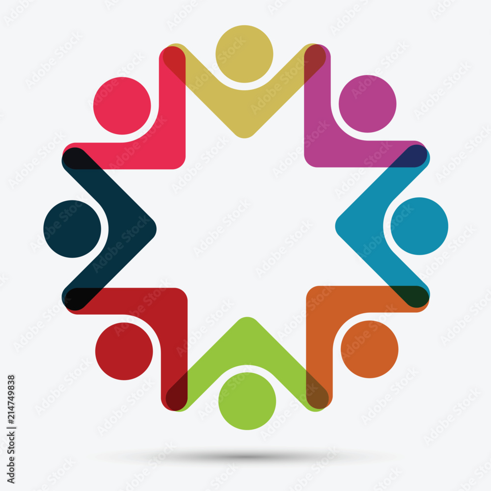 Vector graphic group connection logo.Eight people in the circle.logo ...