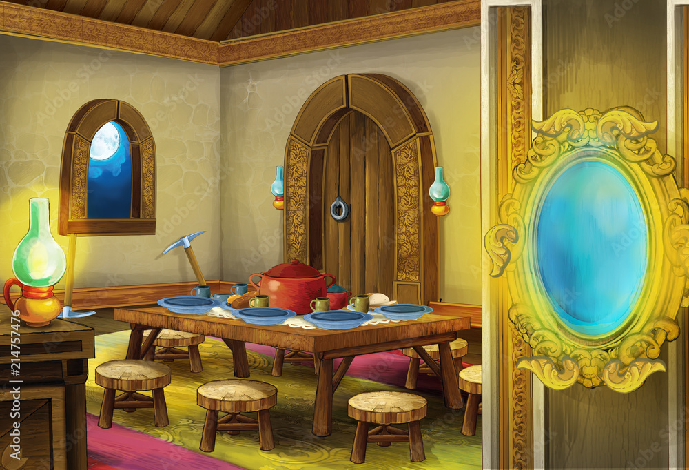 cartoon scene with medieval castle room - entrance to kitchen ...