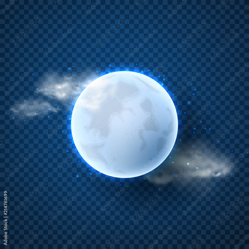 Realistic full moon isolated on transparent. Vector illustration of 3d ...