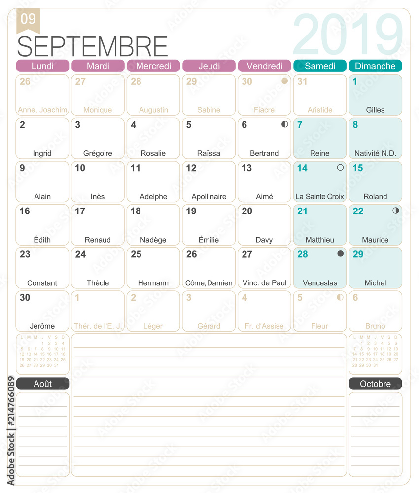 French Calendar - September 2019 / French printable monthly calendar ...
