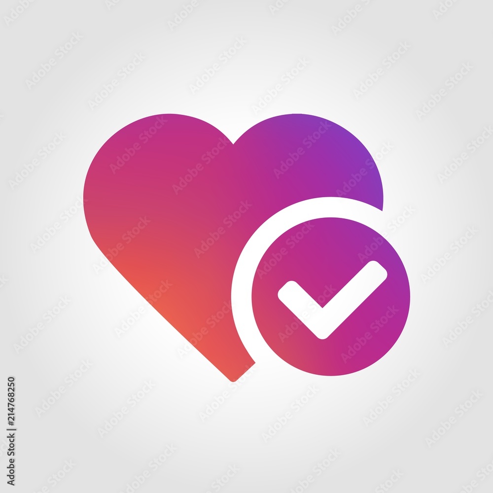 New Heart tick icon, cartoon flat design healthy heart with checkmark ...