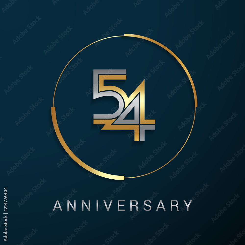 54 Years Anniversary Logotype with Gold and Silver Multi Linear Number ...