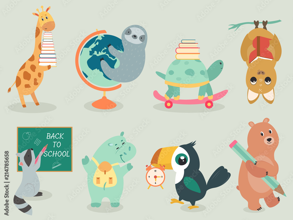 Back to school Animal character hand drawn style Stock Vector | Adobe Stock