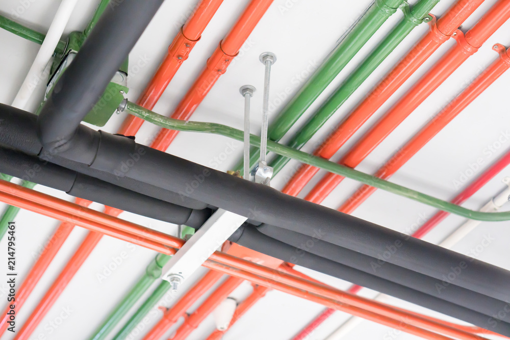 Colorful electrical Conduits Pipe system installed on the ceiling Stock ...