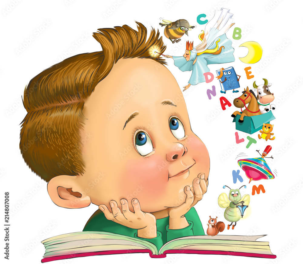 boy looks in a book Stock Illustration | Adobe Stock