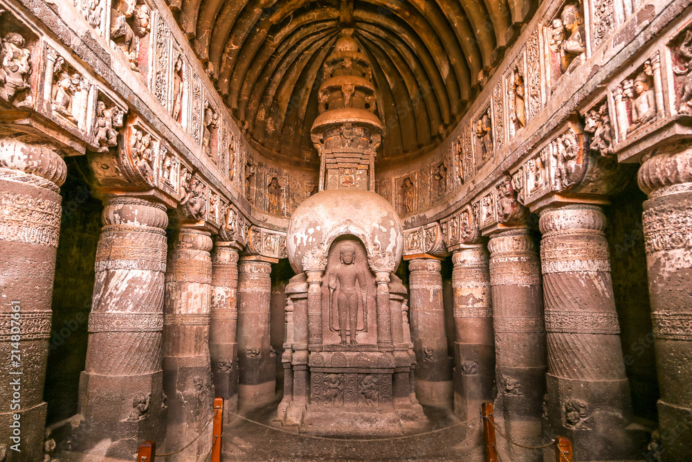 Poster Statue of Buddha in Ajanta Caves, Buddhist monastery in ...