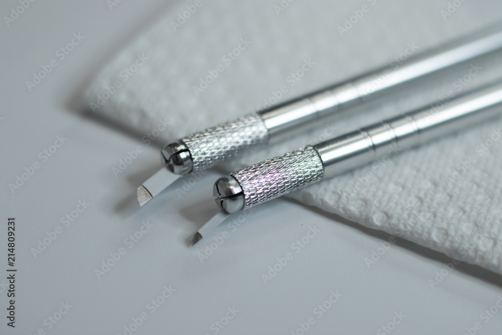 Microblading tools used for applying permanent eyebrow makeup Stock ...