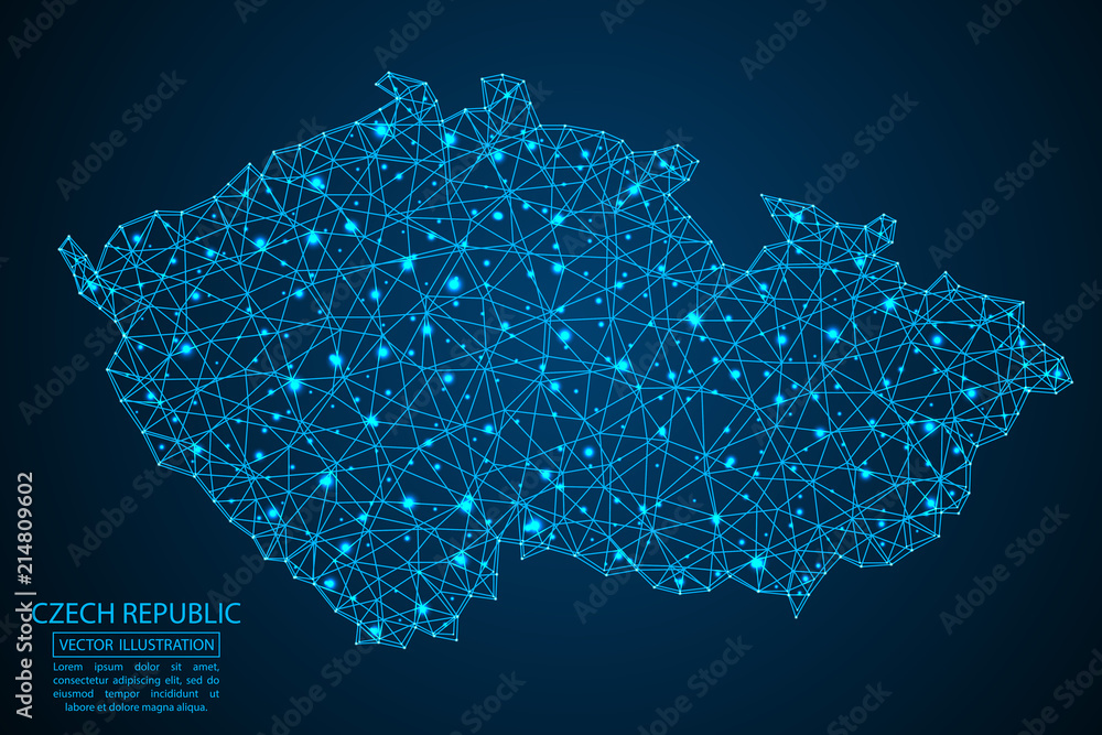 A map of Czech Republic consisting of 3D triangles, lines, points, and ...
