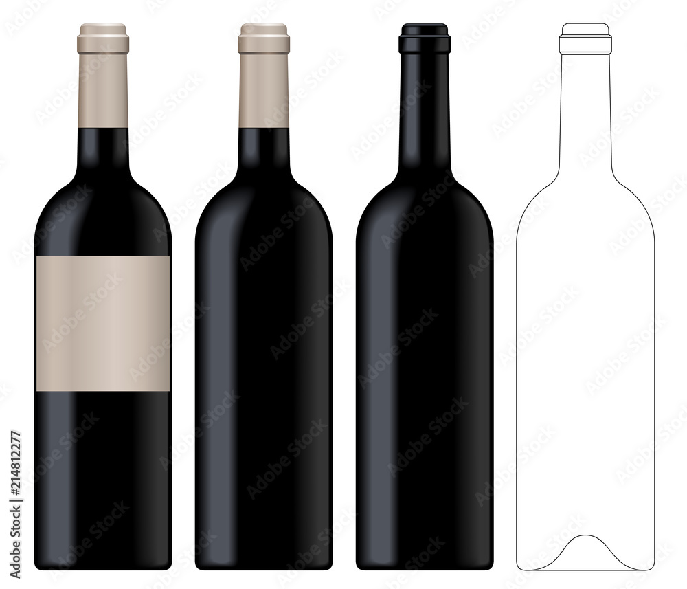 Realistic vector illustration of black wine bottle Isolated on white ...