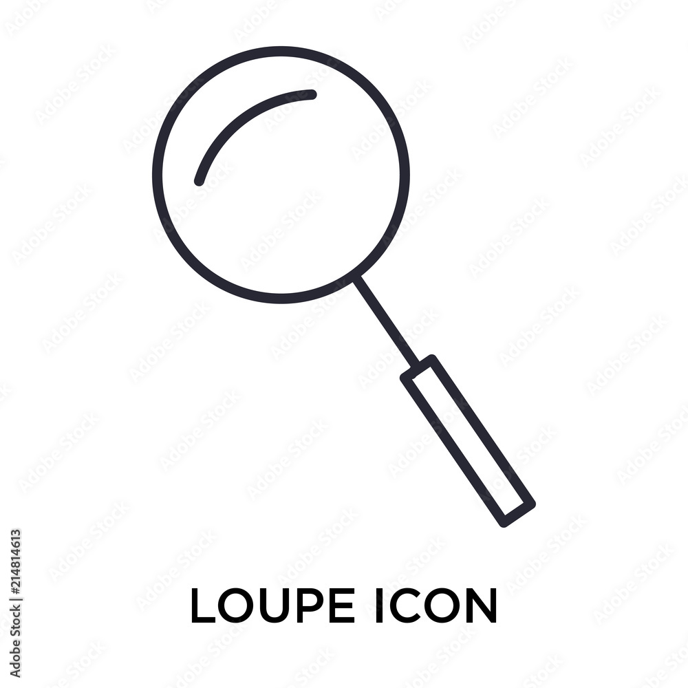 Loupe icon vector sign and symbol isolated on white background, Loupe ...