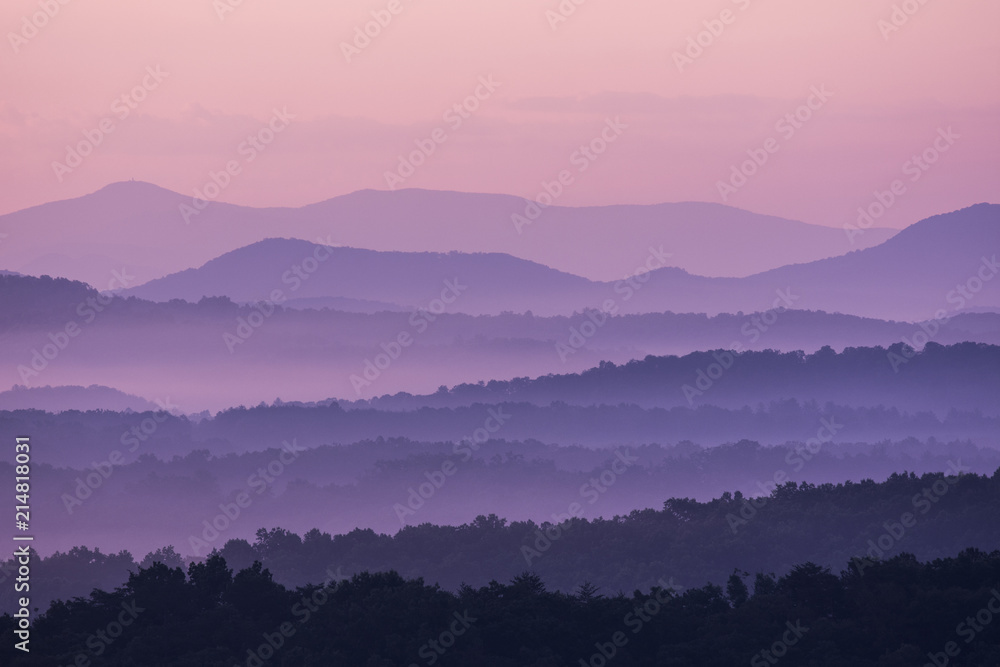 Fog at sunrise in Blue Ridge Mountains Stock Photo | Adobe Stock