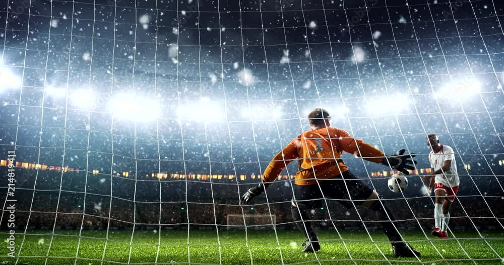 Goalkeeper shows great save from a penalty kick on a professional ...