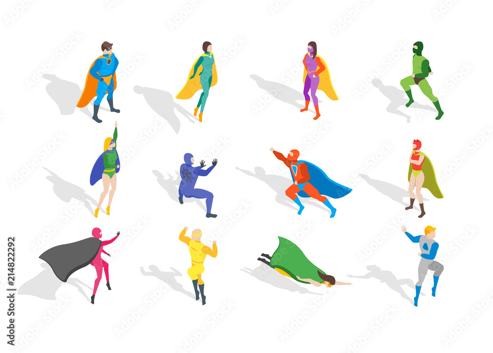 Cartoon Characters People Super Heroes Different Types Set. Vector ...