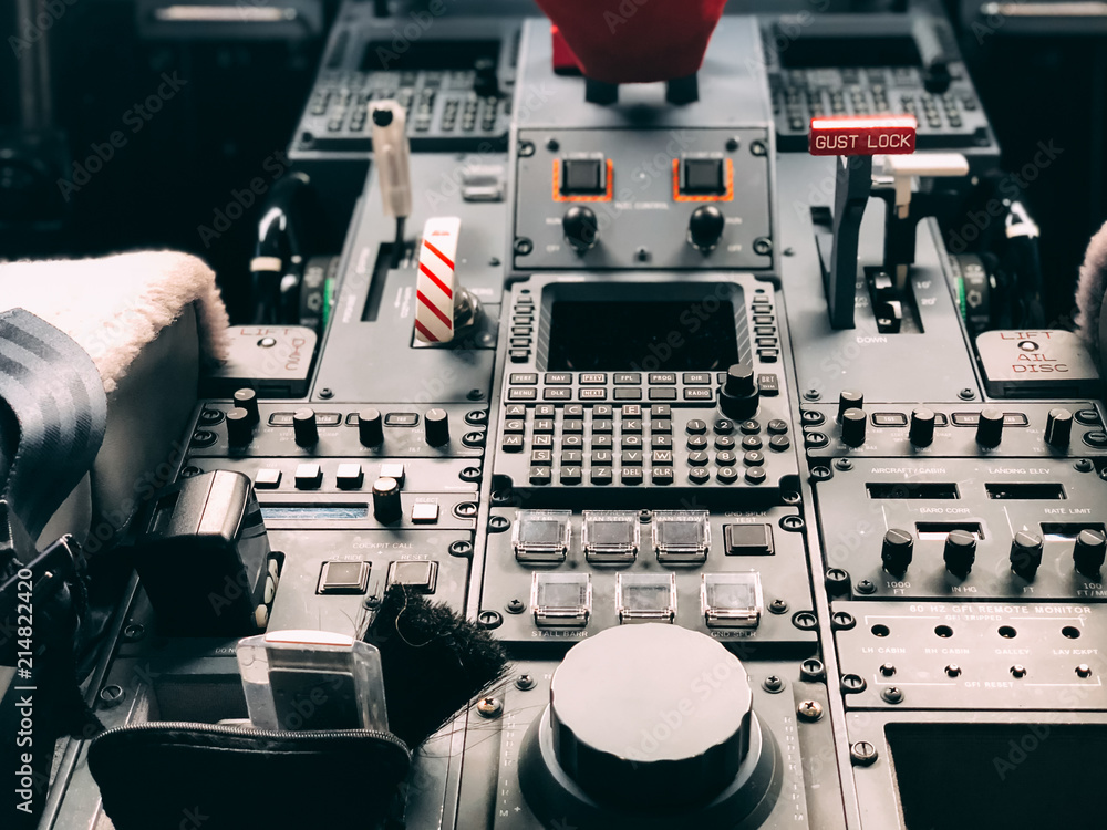 Interior of a pilot cockpit cabin private jet Stock Photo | Adobe Stock